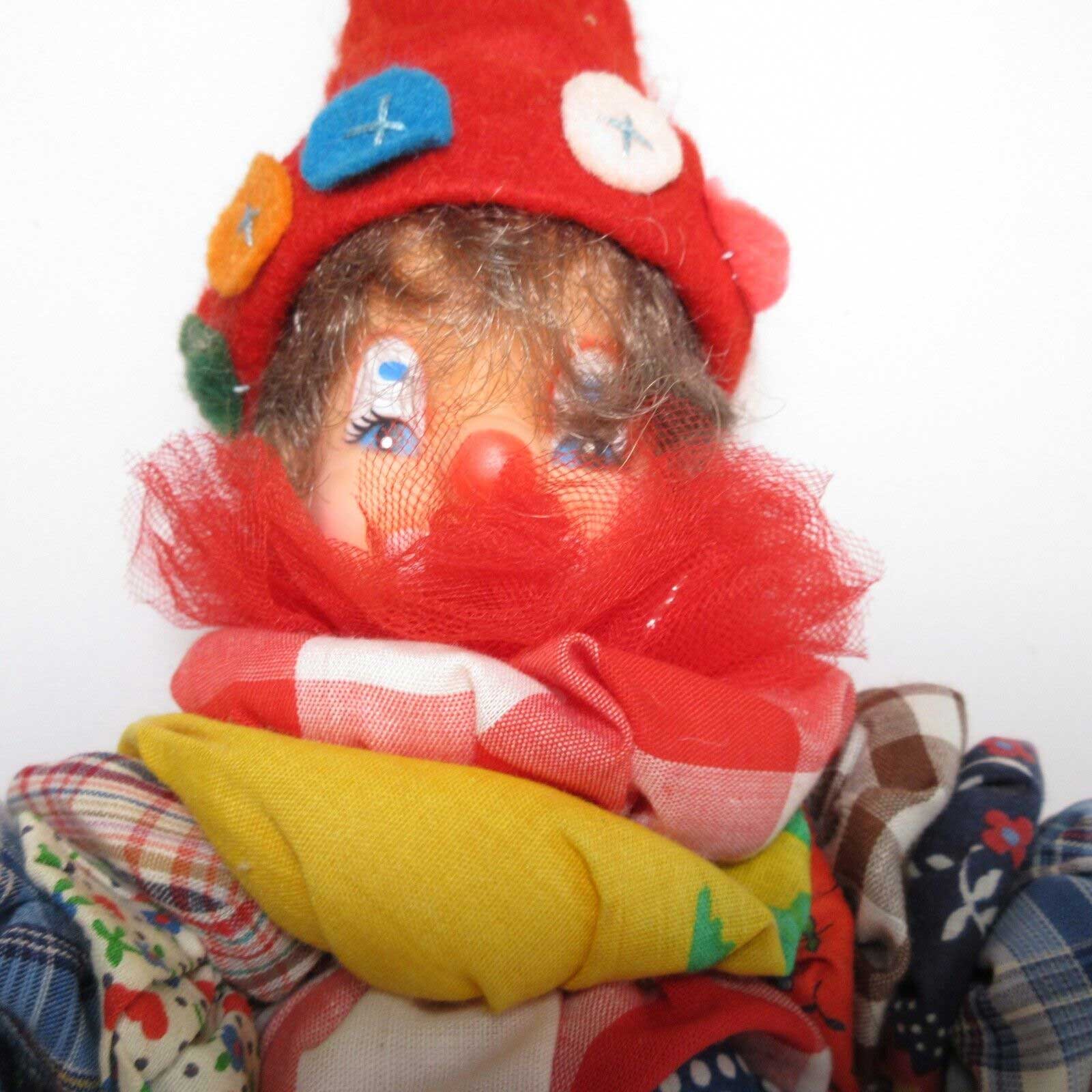 Vintage Happy Yo Yo Crazy Circus Clown Doll Red Patchwork Scrap Quilt