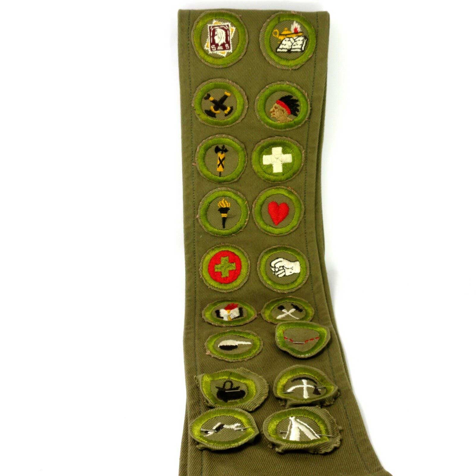 1930s Boy Scout Sash Identification Strip with 18 Merit Insignia ...