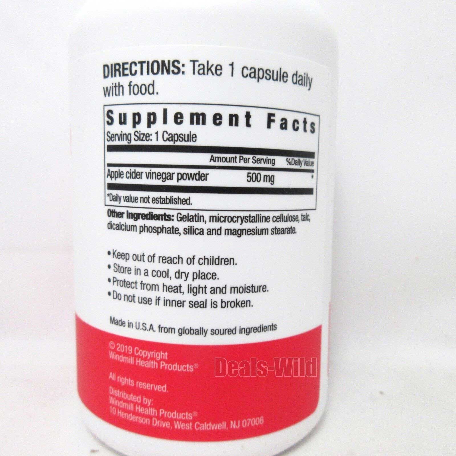 Double Pack Apple Cider Vinegar Pills 500mg 90 Capsules x2 Wellness ...